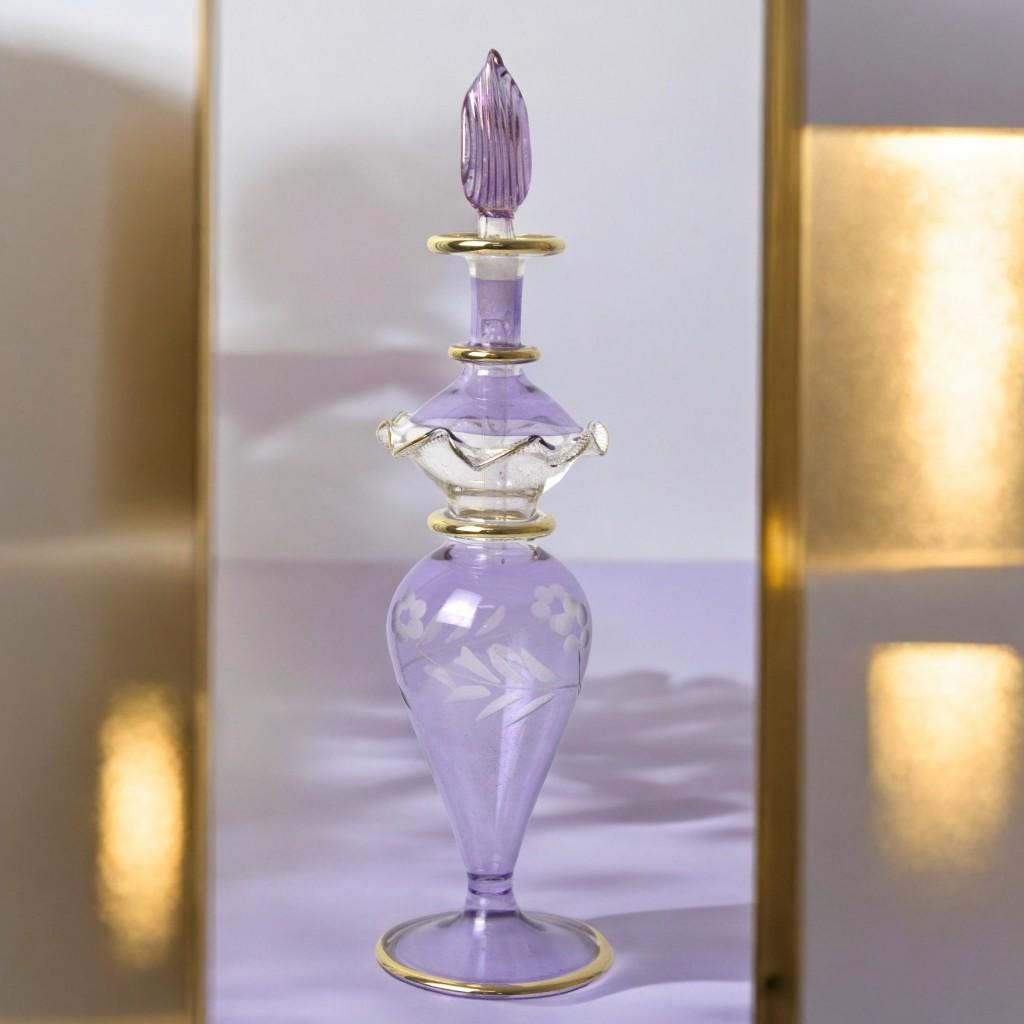 Egyptian Decorative Glass Bottle With Stopper - Hand Blown Engraved ...