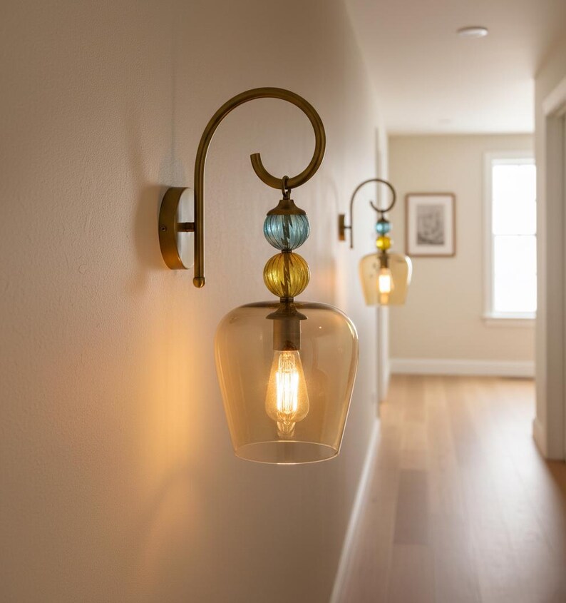Blown Glass Wall Sconce - Unique Hand Blown Wall Light - Modern Bedroom ...