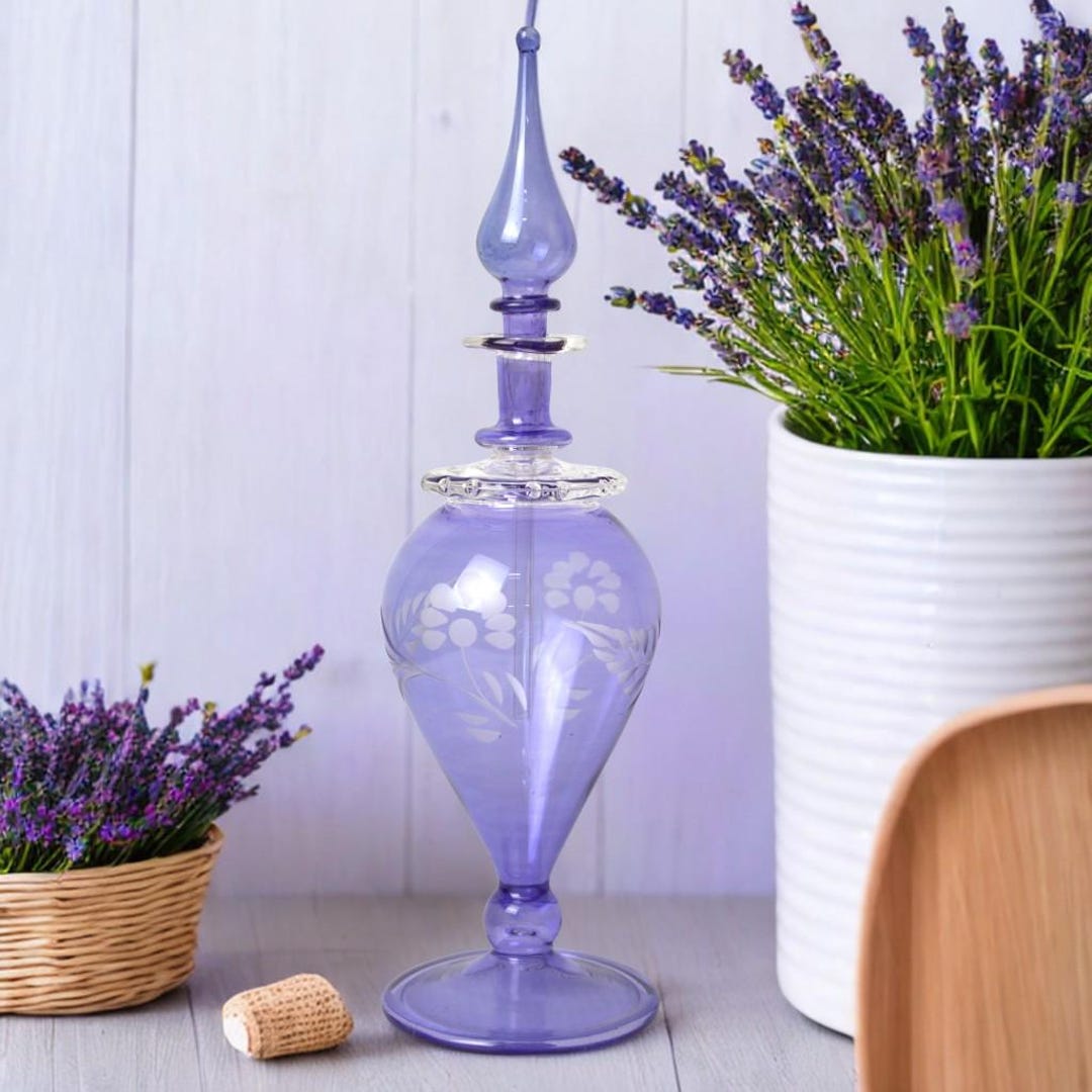 Hand Blown Decorative Perfume Bottle - Engraved Glass Fragrance ...