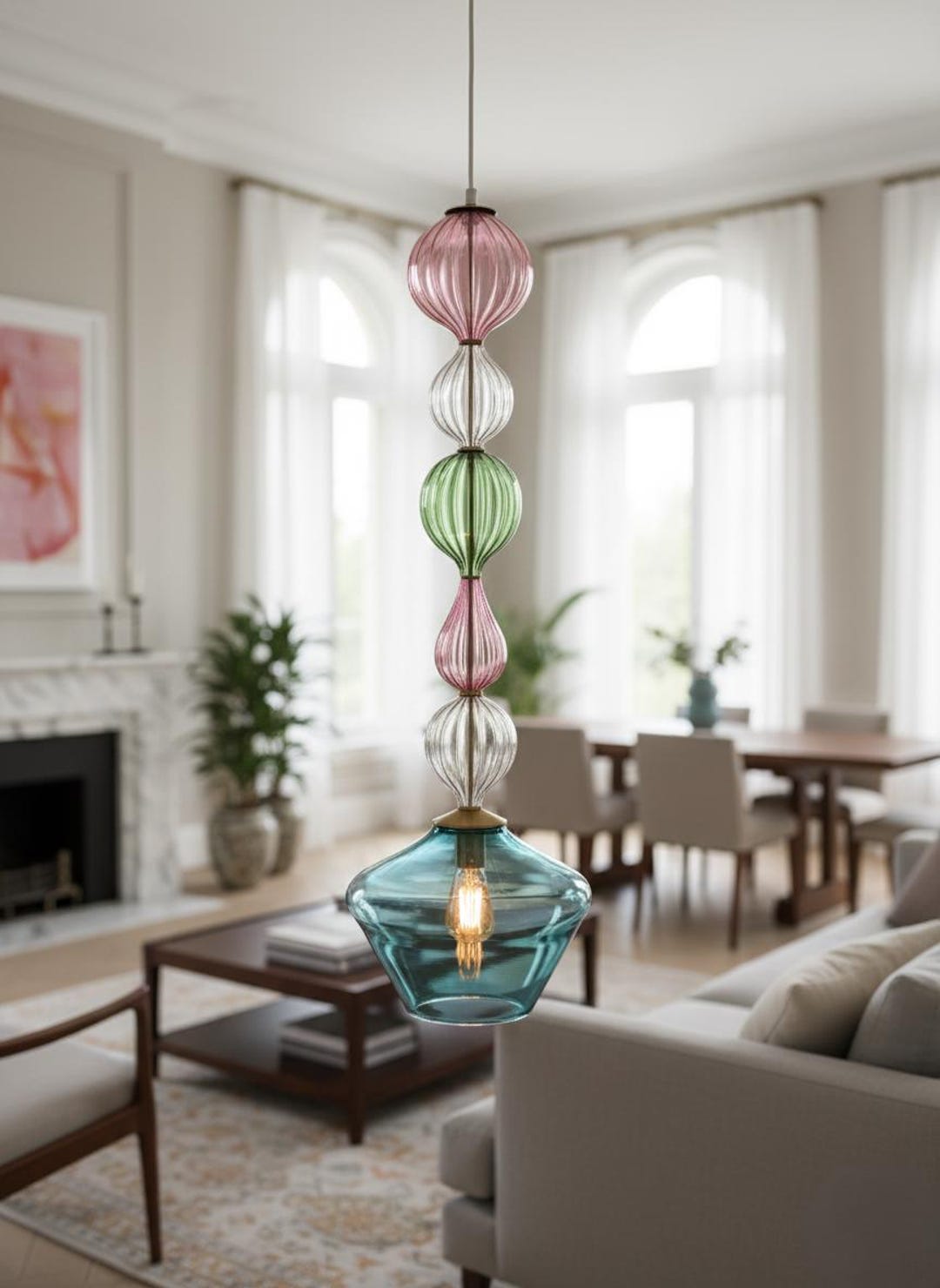 Blown Glass Pendant Lights - Kitchen Light Fixture - Pendant Lamp Shade ...