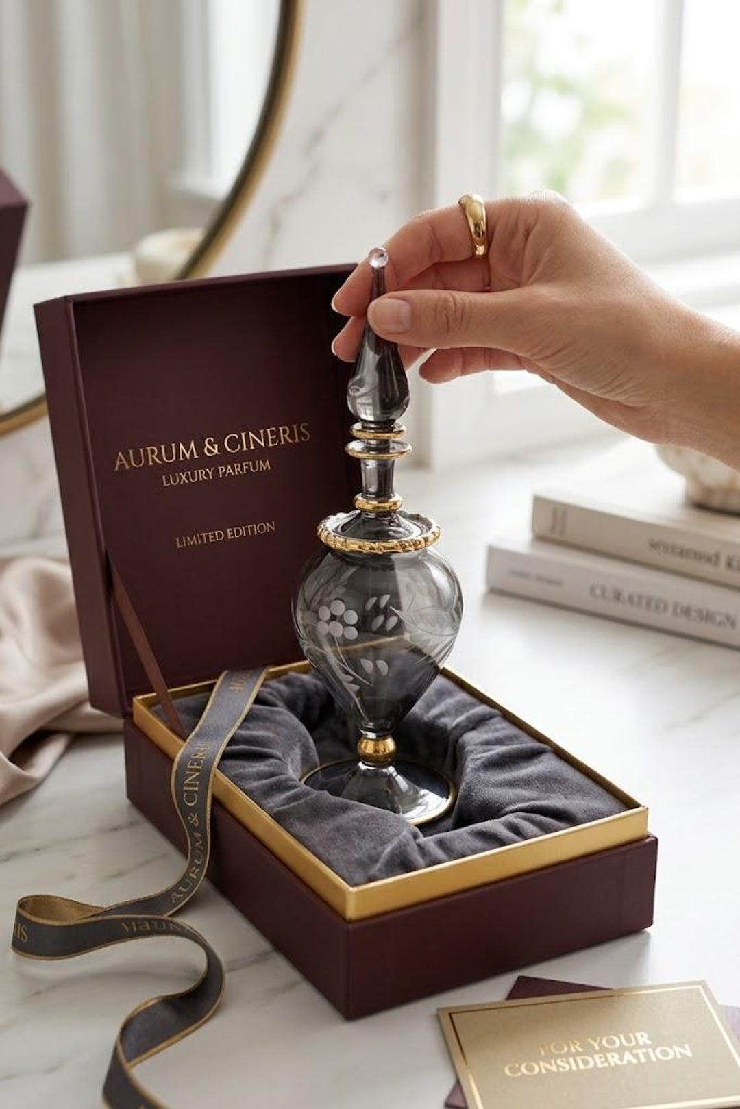 Hand Blown Egyptian Perfume Bottle | 14K Gold Trim, Refillable Decanter ...