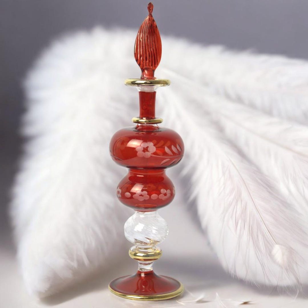 Decorative Glass Perfume Bottle With Gold Trim | Engraved Fragrance ...