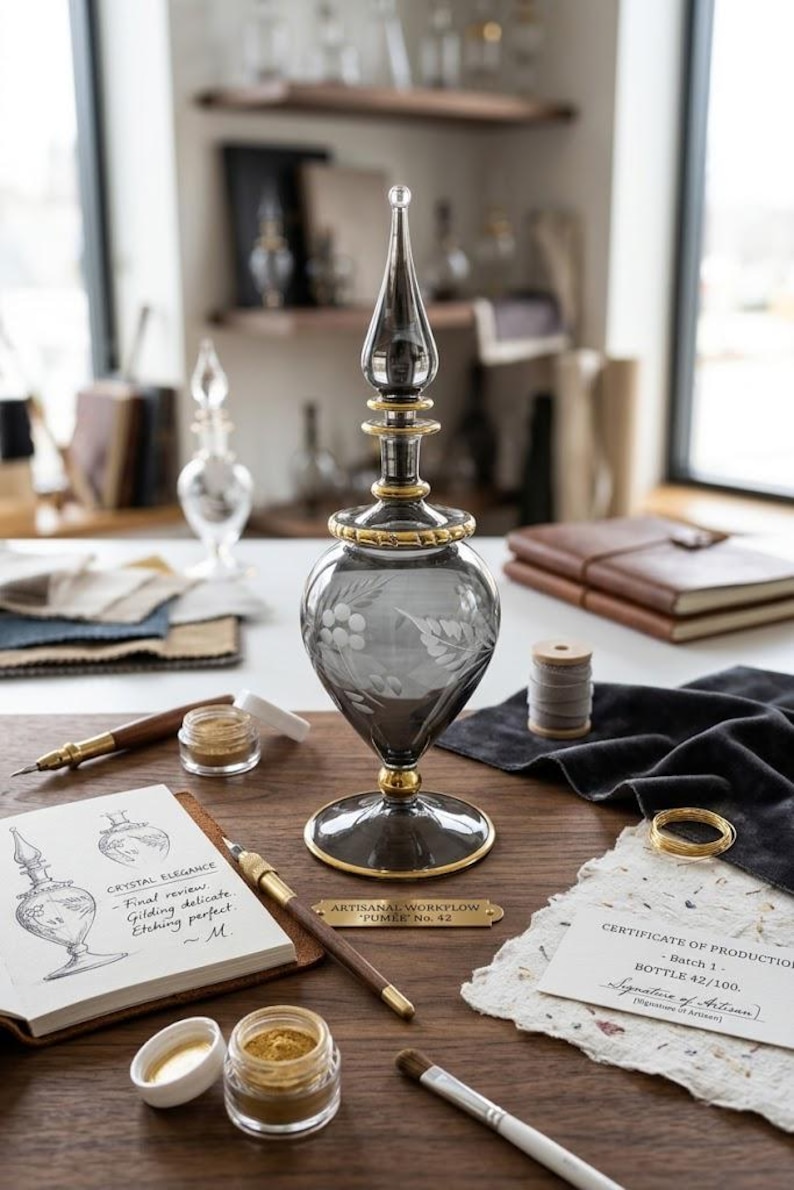 Hand Blown Egyptian Perfume Bottle | 14K Gold Trim, Refillable Decanter ...