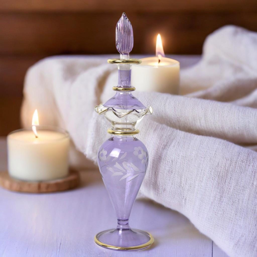 Egyptian Decorative Glass Bottle With Stopper - Hand Blown Engraved ...