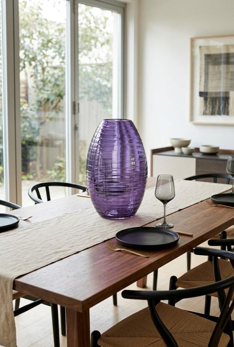 Hand Blown Purple Glass Vase - Centerpiece Decor - Modern Floral Vessel ...