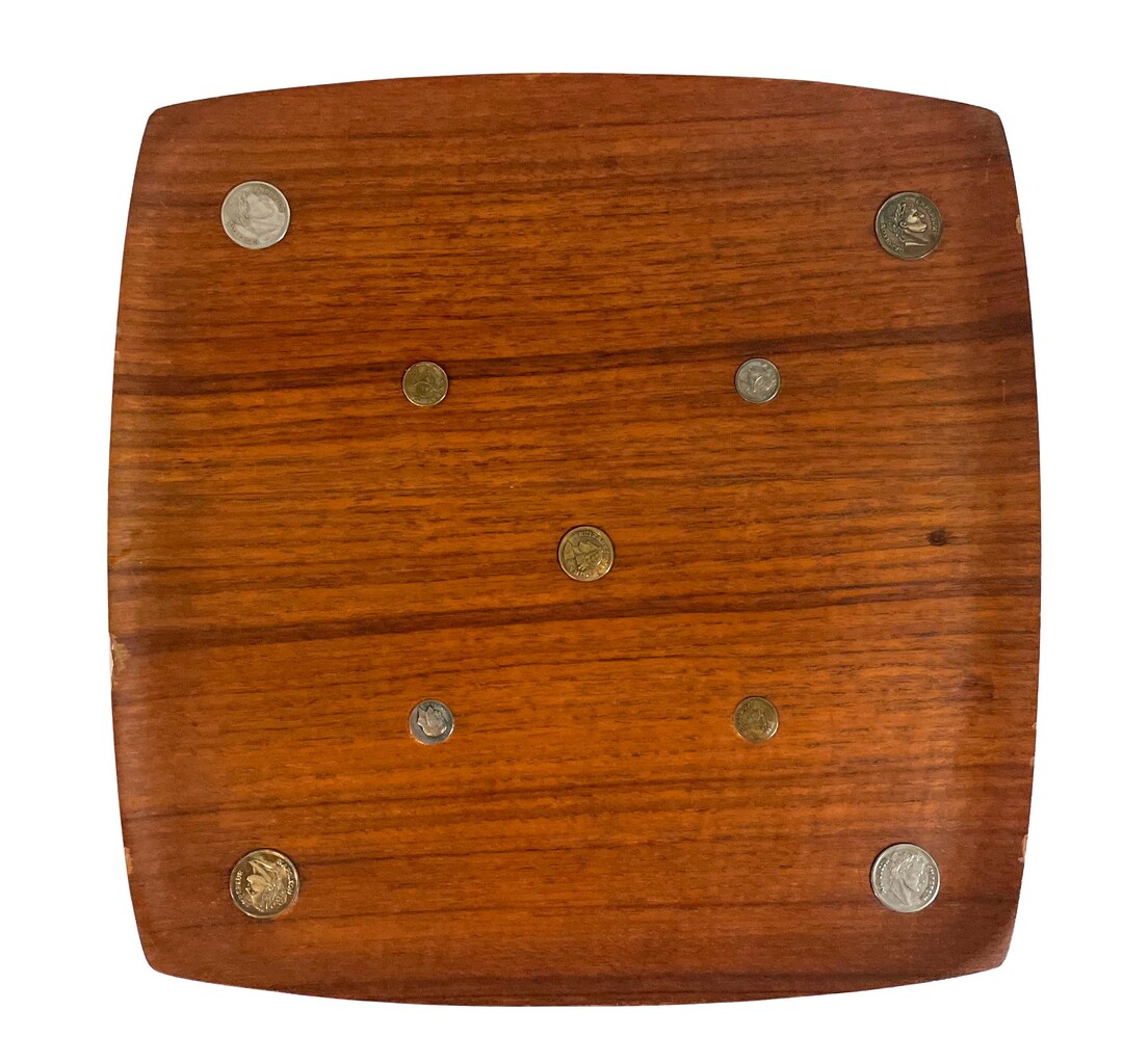 Vintage Wood Coin Inlay Serving Coffee Table Tray (1940s - 1960s) – Mid ...