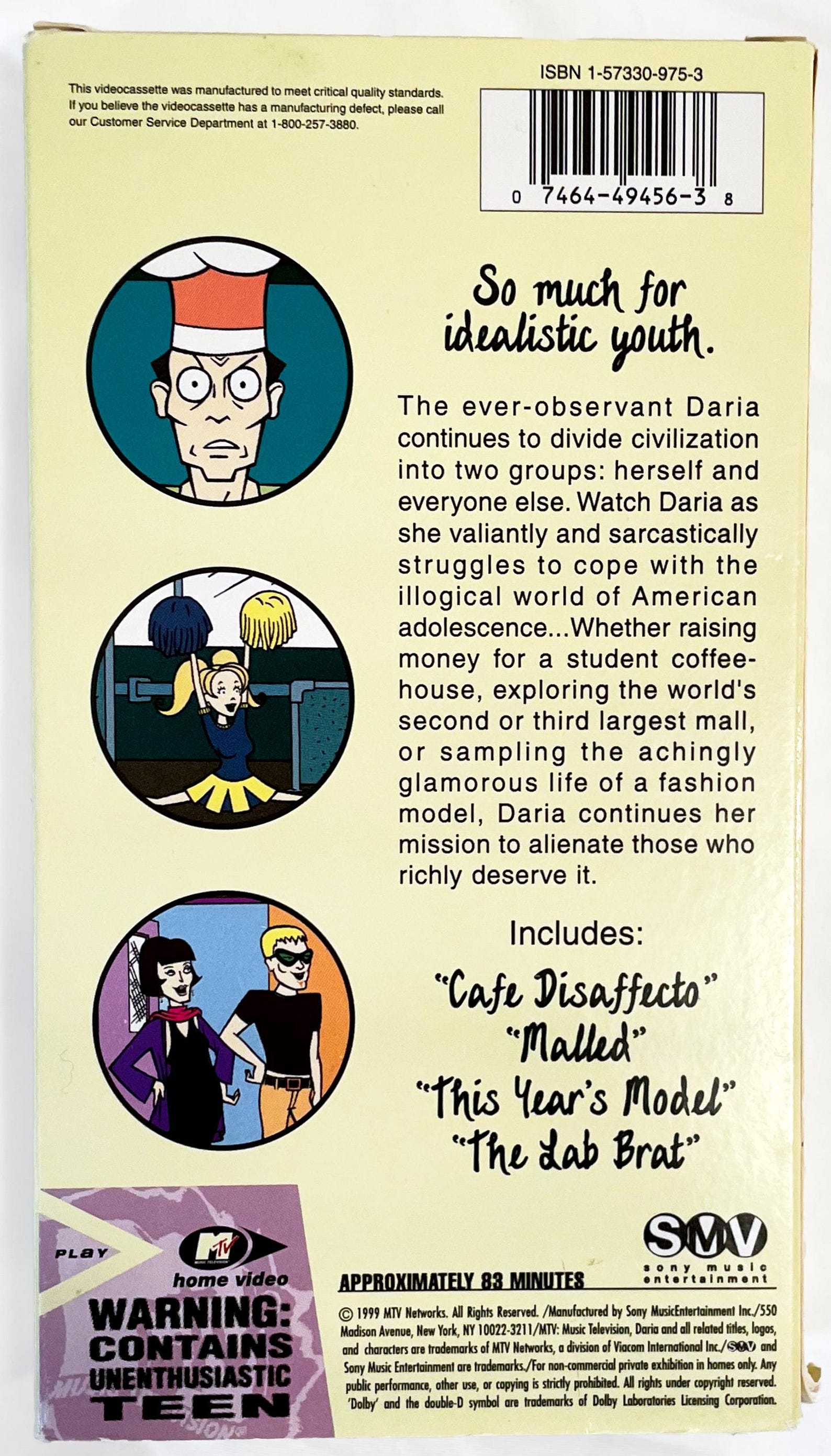 Daria: Disenfranchised VHS (1999) Vintage, Rare, MTV 90s Cartoon Series ...