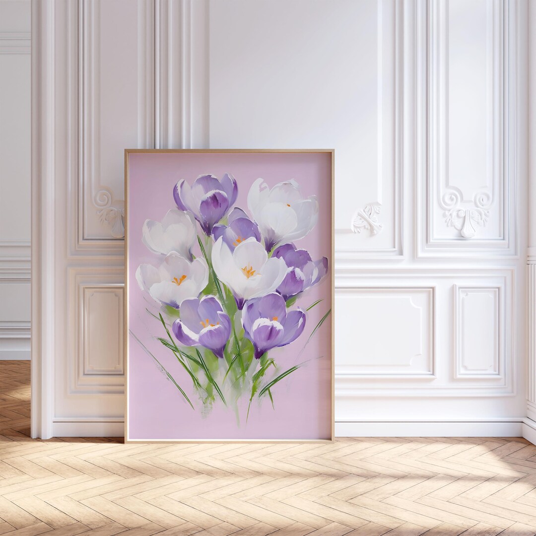 Crocus Wall Art Printable | Spring Flower Painting | Pastel Floral Wall ...