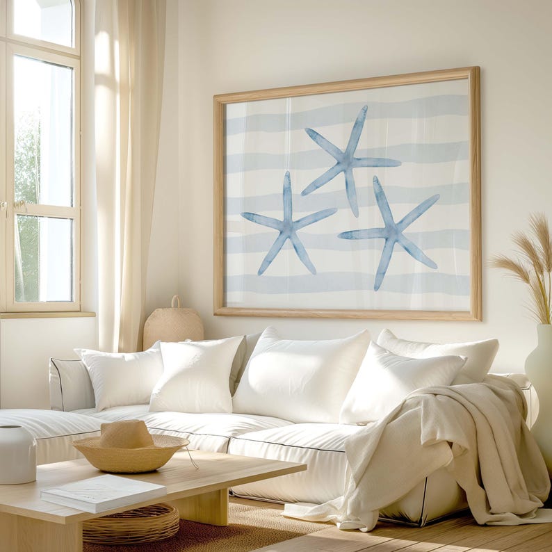 Blue Preppy Beach Prints Set of 6, Trendy Coastal Wall Art, Beachy Wall ...