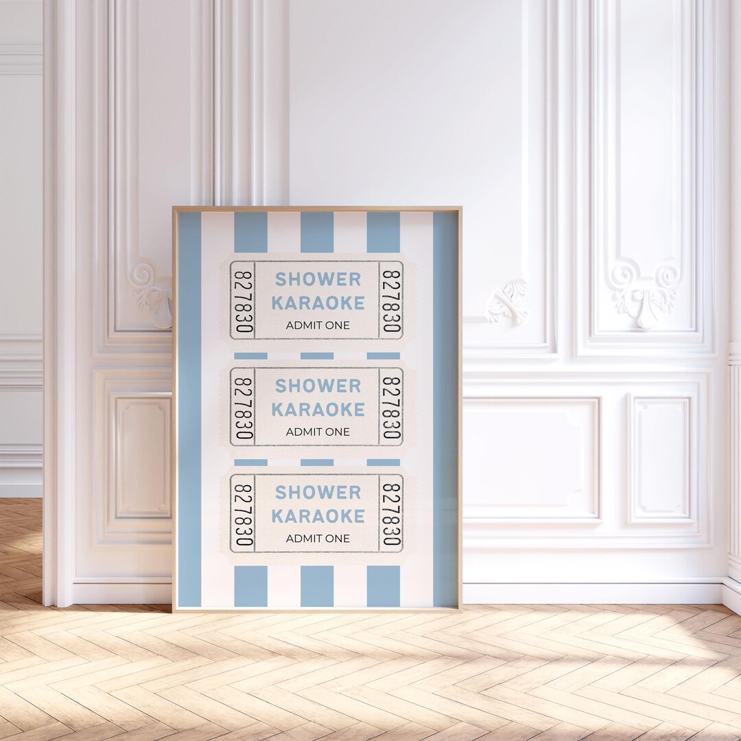 Shower Karaoke Ticket Print: Blue Bathroom Wall Art Printable (instant ...