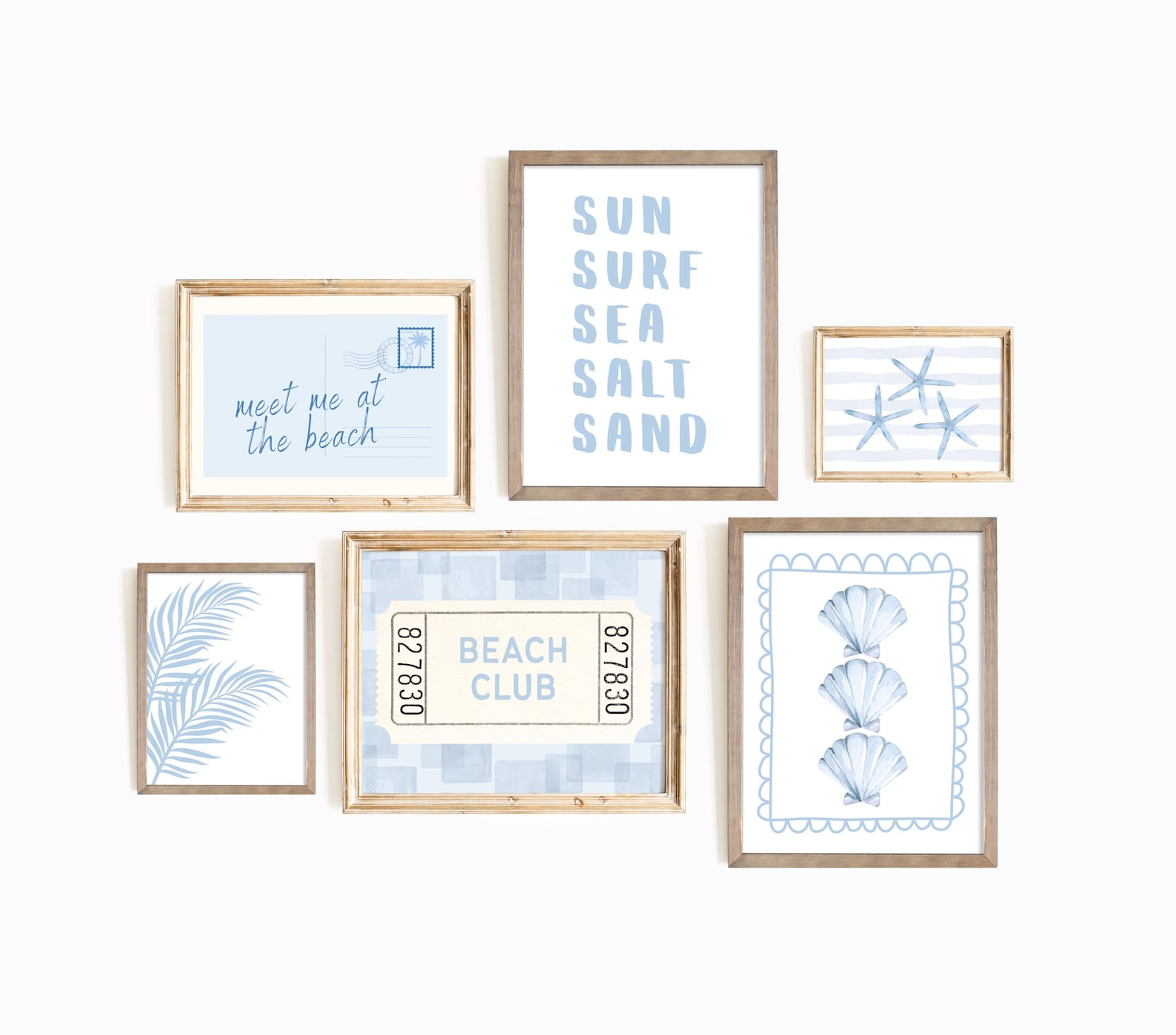 Blue Preppy Beach Prints Set of 6, Trendy Coastal Wall Art, Beachy Wall ...
