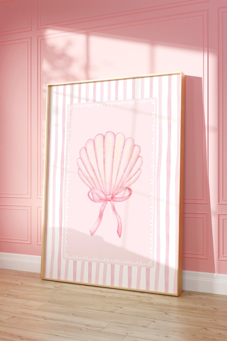 Pink Seashell Poster: Coquette Coastal Wall Art Printable (instant ...