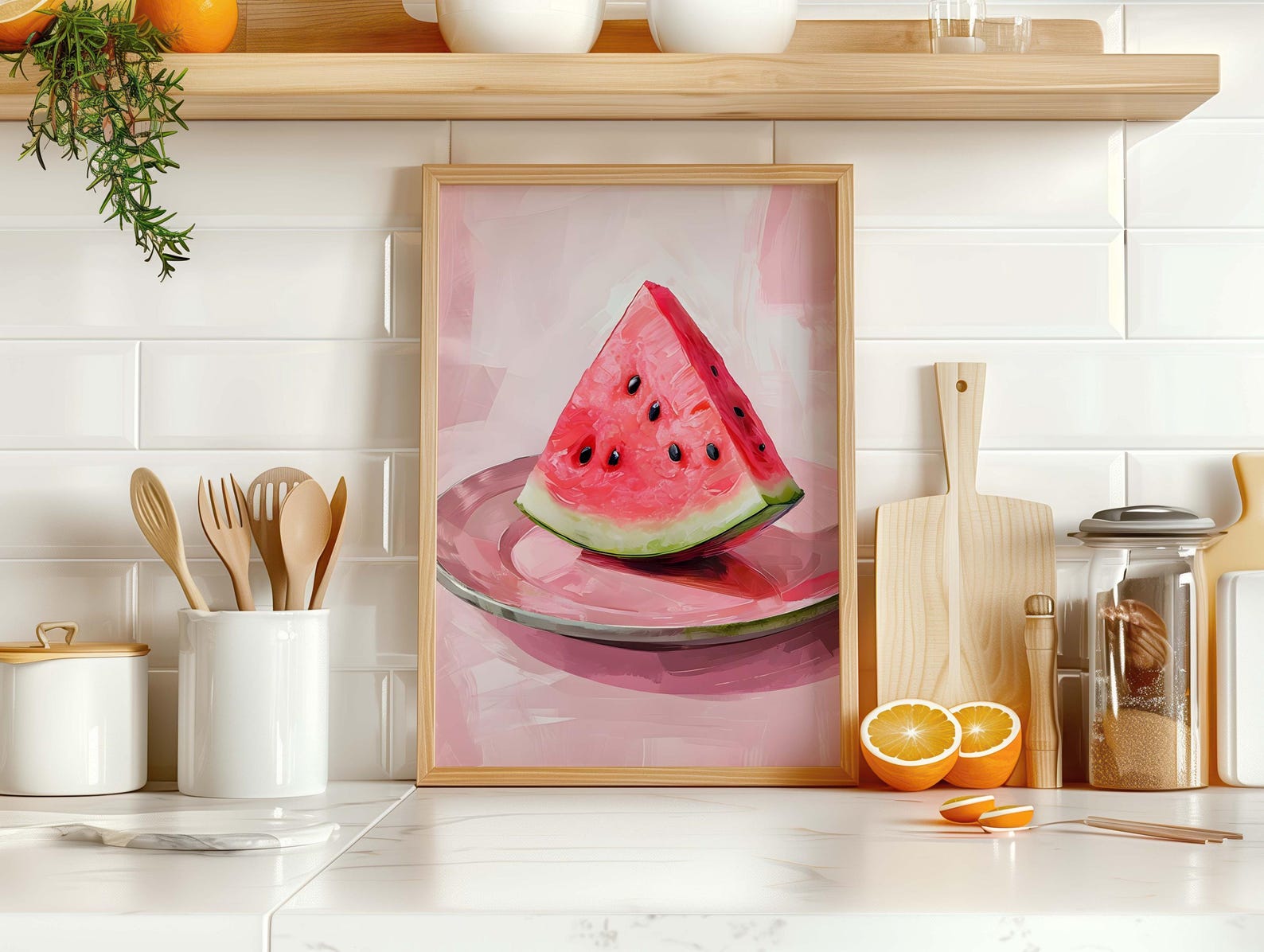 Colorful Watermelon Wall Art Painting | Pastel Pink Kitchen Print ...