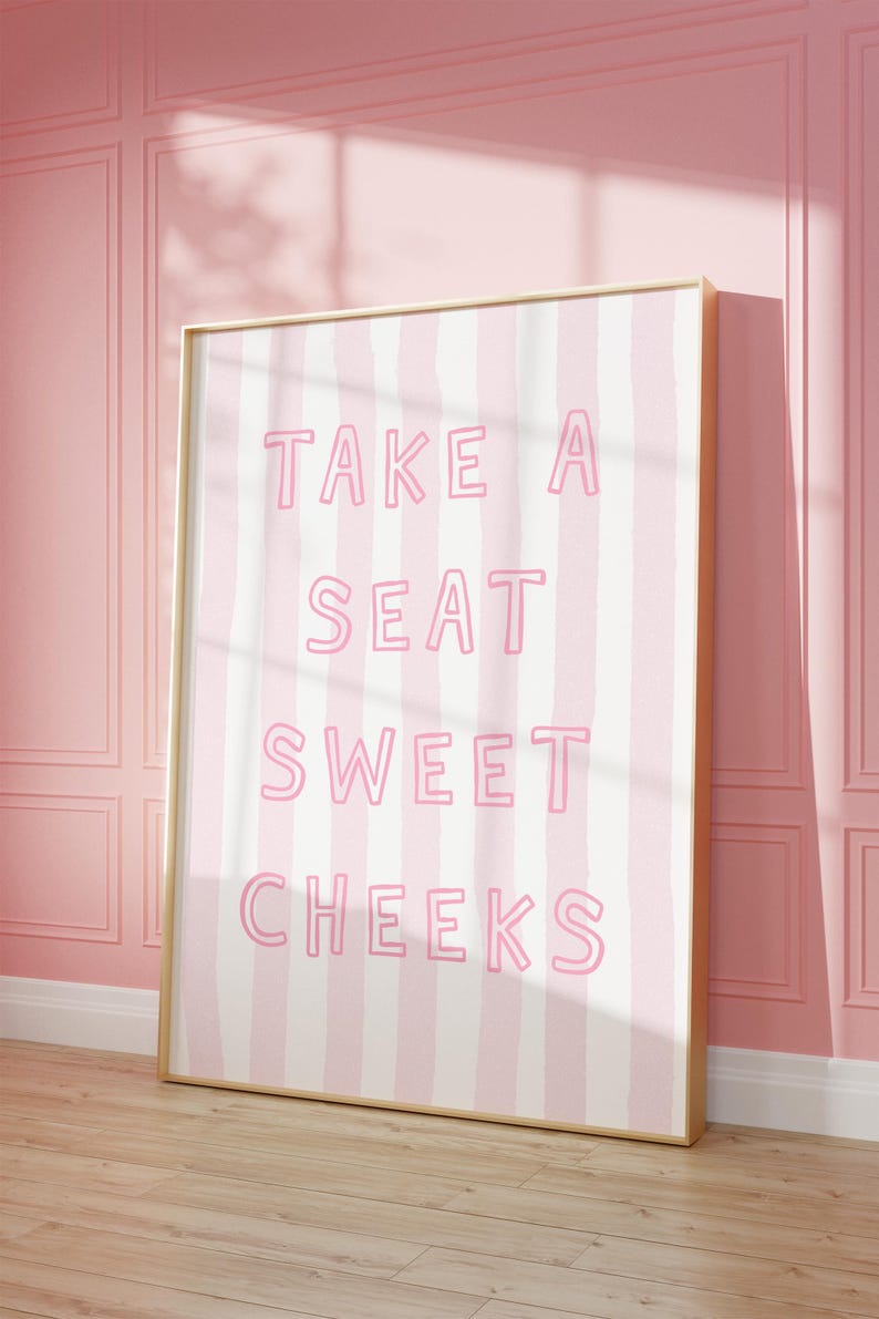 Take A Seat Sweet Cheeks Bathroom Print, Pink Funny Bathroom Wall Art ...