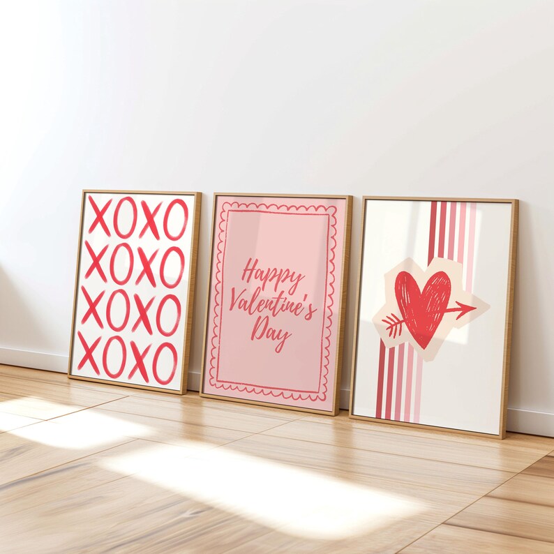 Valentines Day Printable Wall Art Set of 3: Trendy Retro Valentines ...