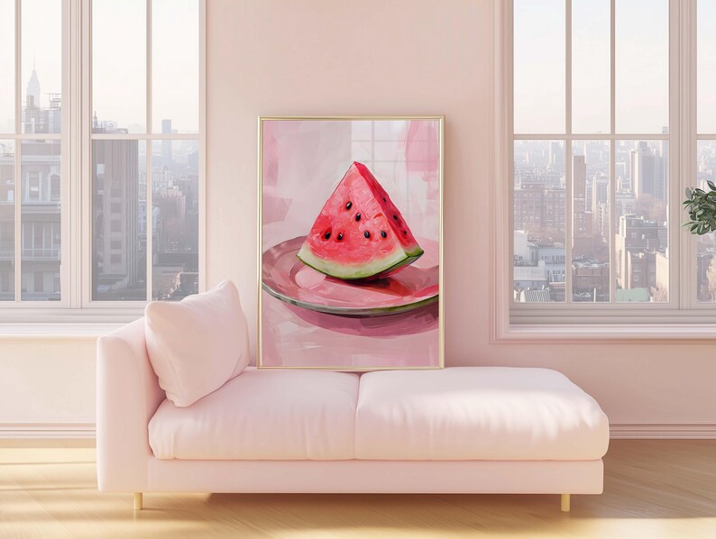 Colorful Watermelon Wall Art Painting | Pastel Pink Kitchen Print ...