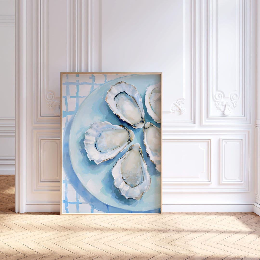 Oyster Shell Wall Art Print | Light Blue Oyster Poster | Abstract Beach ...
