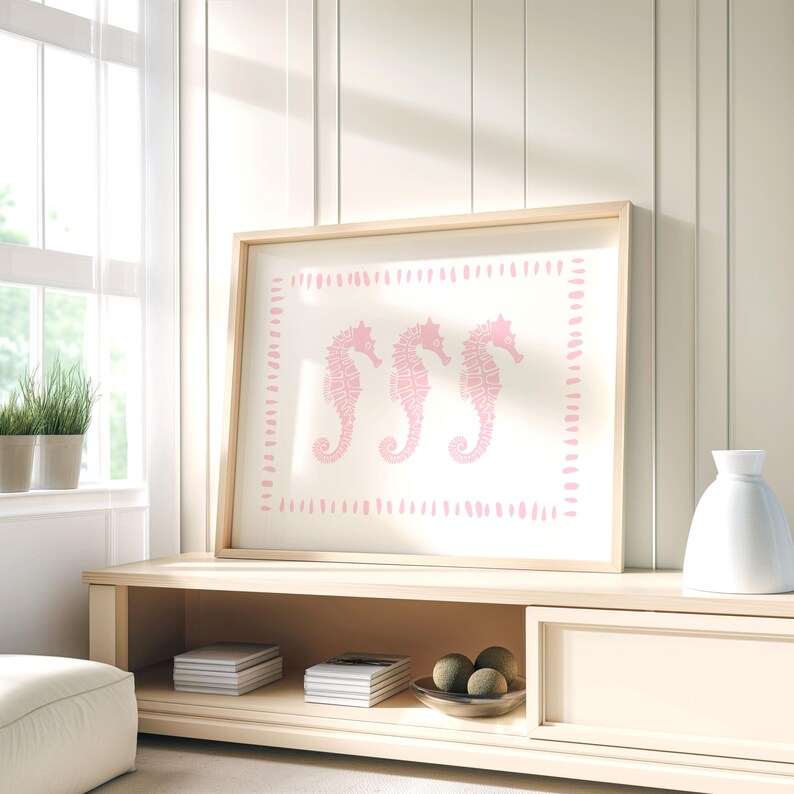 Seahorse Print: Pink Beachy Coastal Wall Art Printable (instant Digital ...
