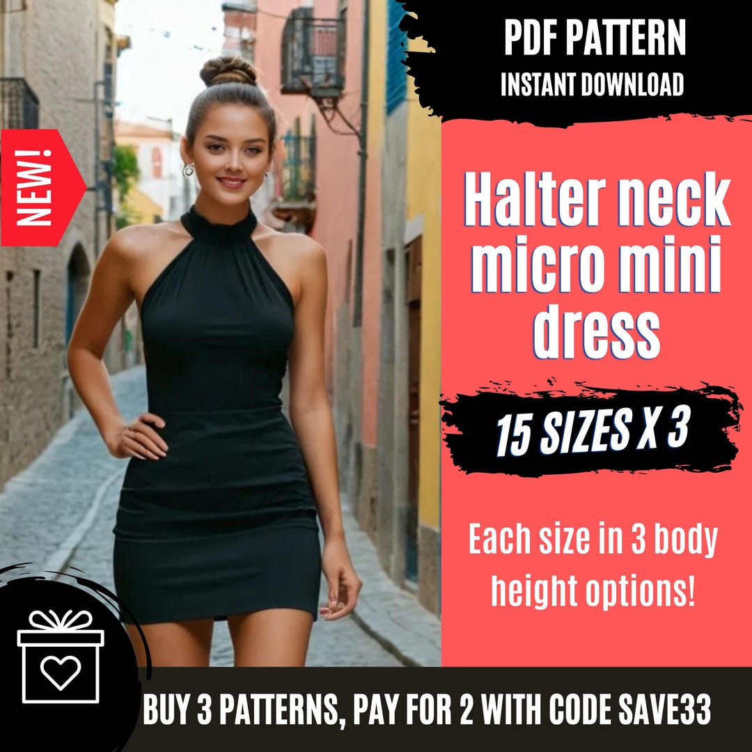 Micro Mini Dress Sewing Pattern | Women Sewing Pattern | Halter Neck ...
