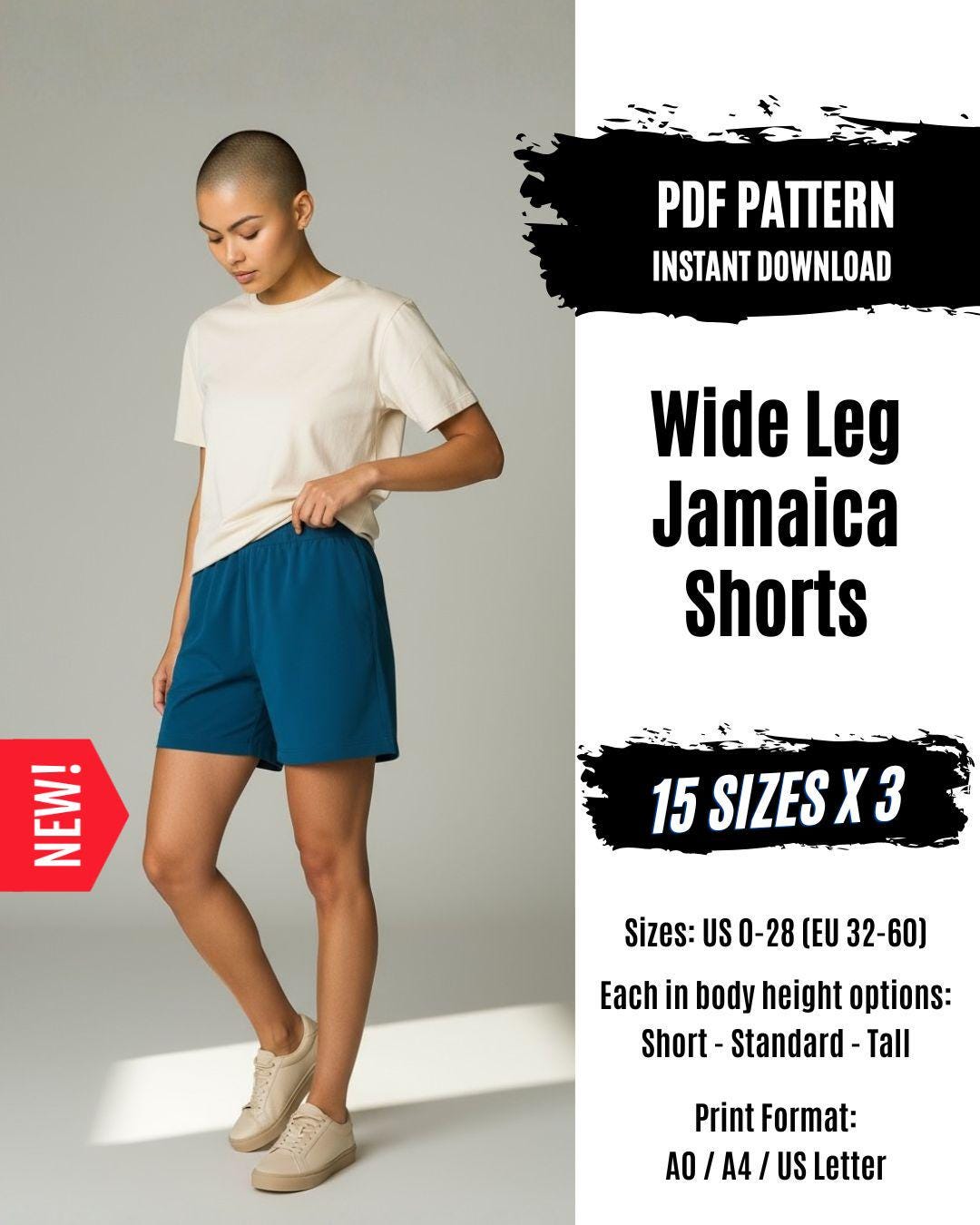 Wide Leg Jamaica Shorts Sewing Pattern | Easy Beginner Friendly PDF ...