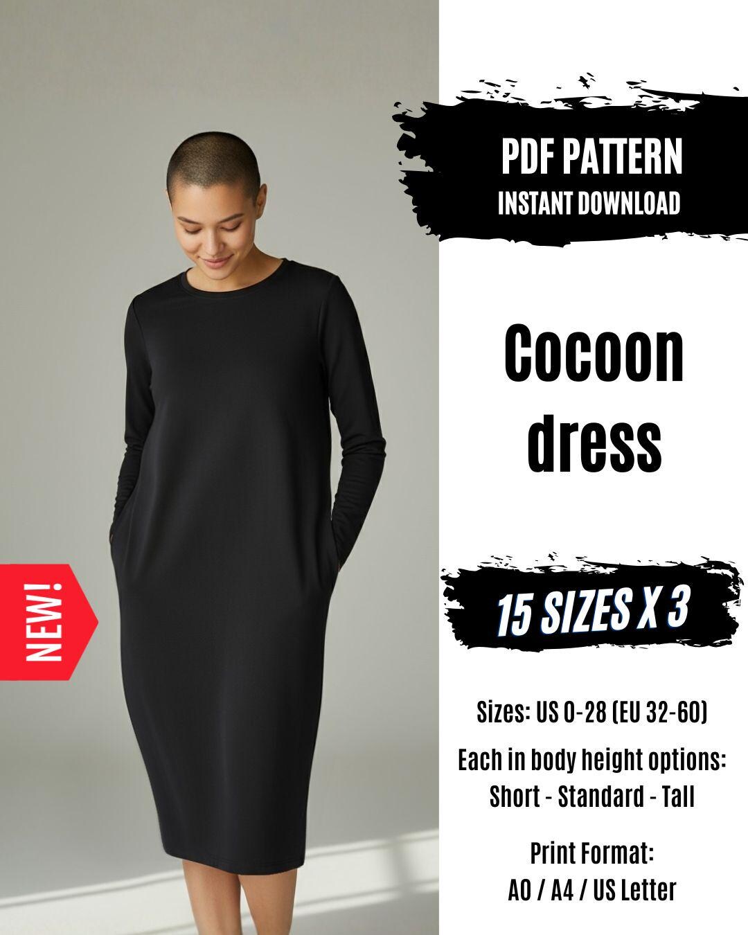 Women's Comfy Cocoon Dress Sewing Pattern | Beginner Friendly (PDF ...
