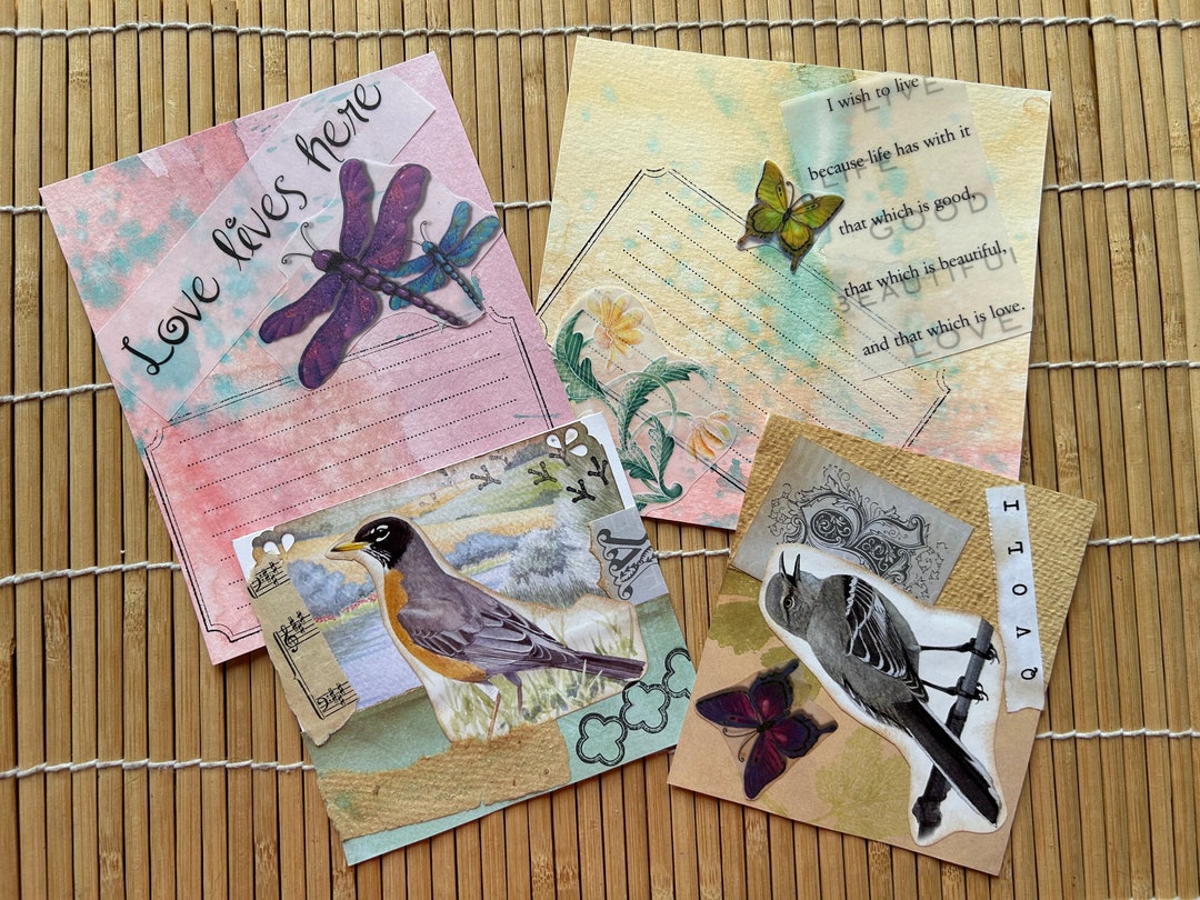 4 Original Collage Cards/handmade/original Art/embellishments/junk ...