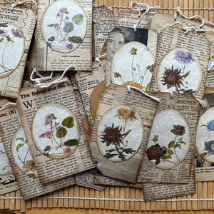 9 Hand Embellished Junk Journal Tags Vintage Newsprint/writing ...