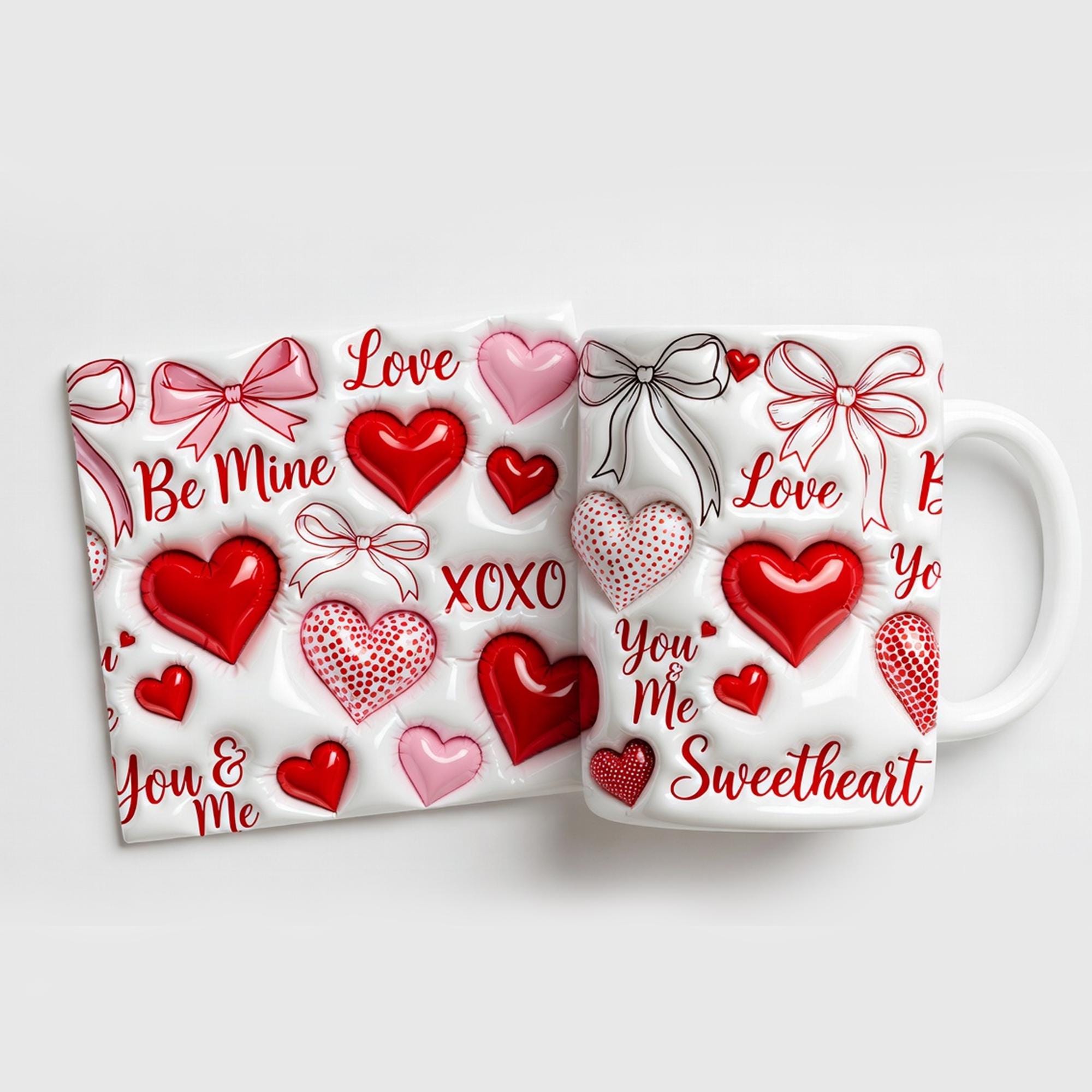 Inflated Valentine Mug Wrap PNG, Valentine Hearts Mug Wrap, Valentine ...