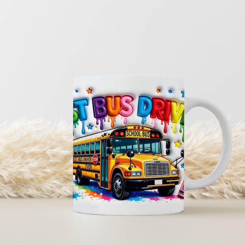 Inflated Bus Driver Mug Wrap PNG 11oz & 15oz, School Bus Cup Coffee Mug ...