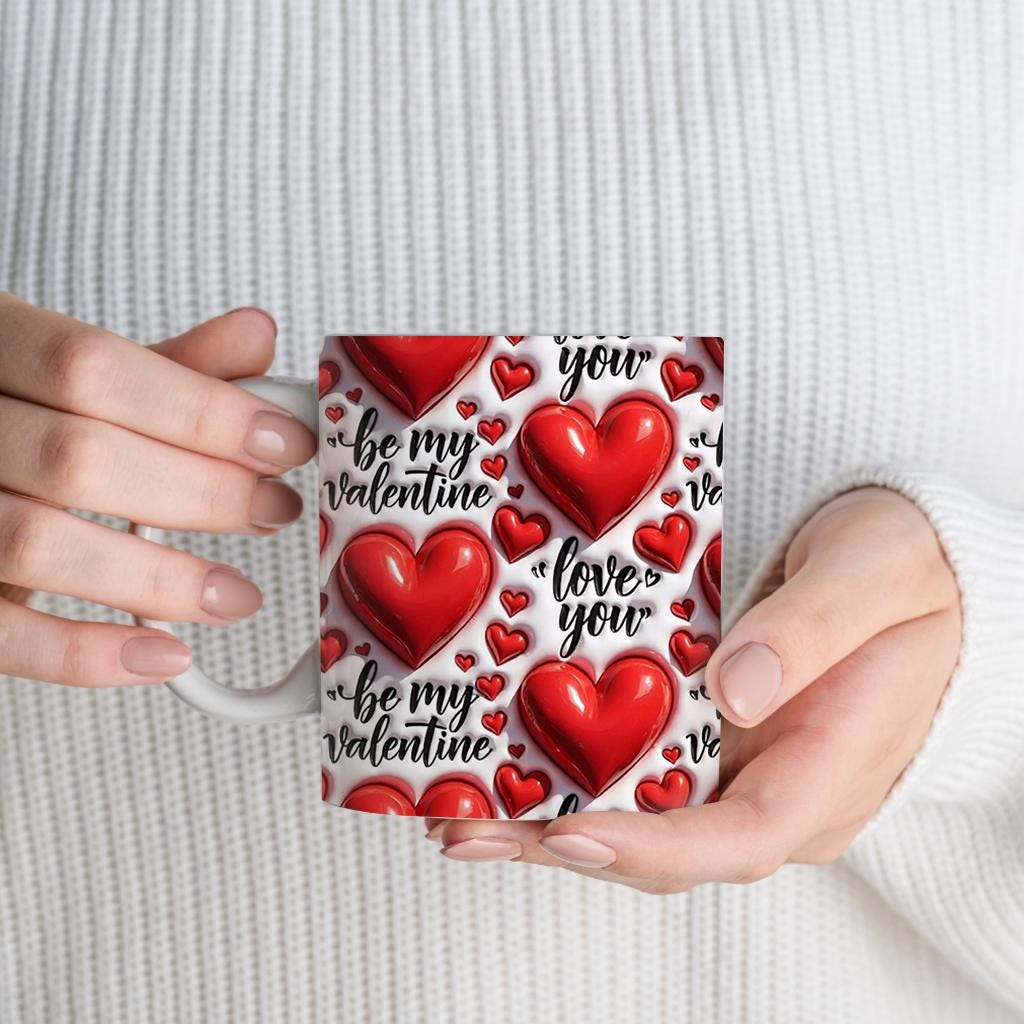 Inflated Be Mine Valentine Day Mug Wrap PNG, 11 Oz & 15oz Valentines ...