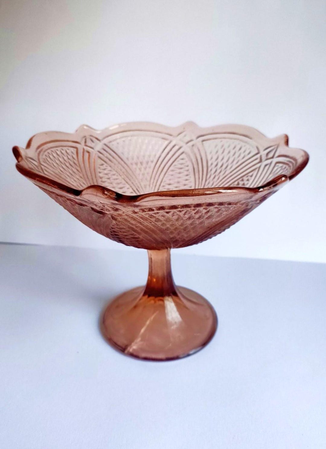Vintage Soviet Pink Rosaline Caramele Colored Glass Fruit Bowl Elegant ...