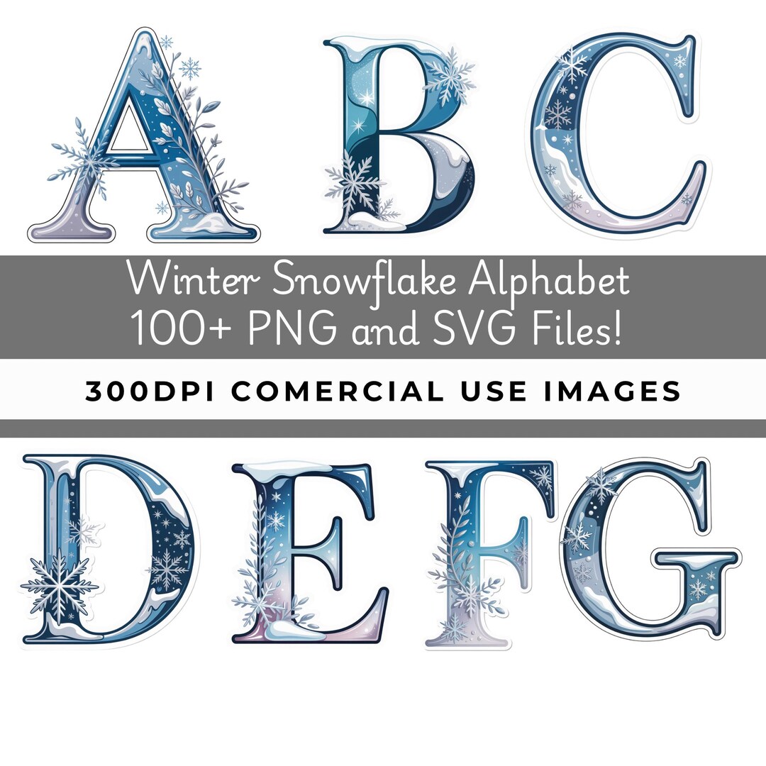 Winter Alphabet Clipart, Schneeflocke PNG, eisige Schriftgrafik ...