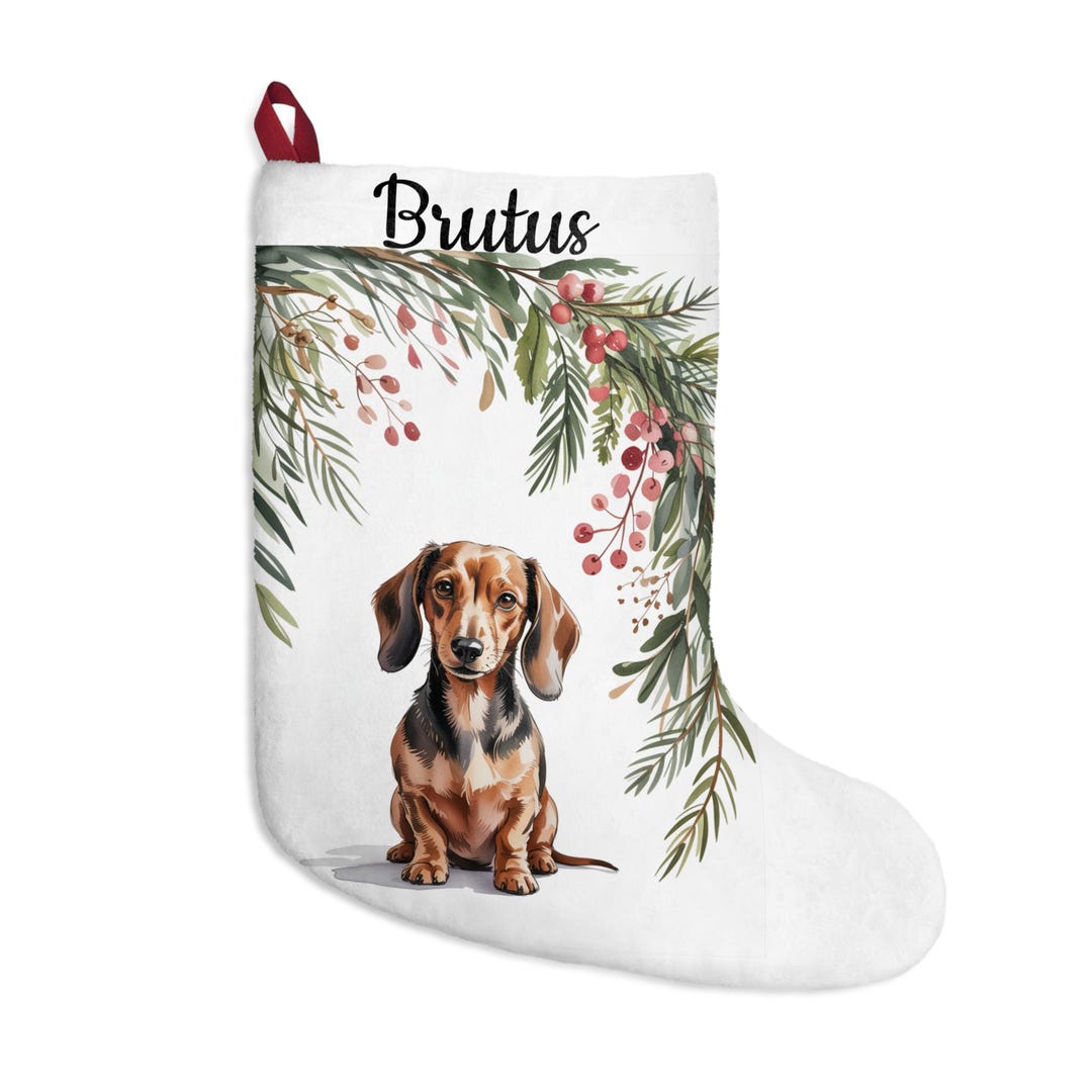 Dachshund With Pine Boughs Christmas Stocking | Personalized Name ...