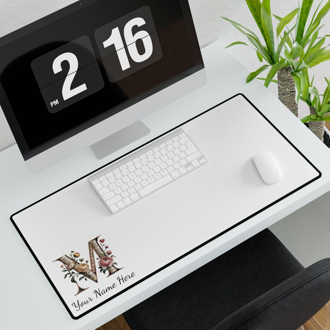 Personalized Floral Monogram Desk Mat, Custom Name Office Desk Pad ...