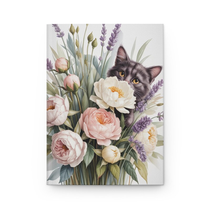Grey Cat Among Peonies Hardcover Journal | Floral Notebook - Etsy UK