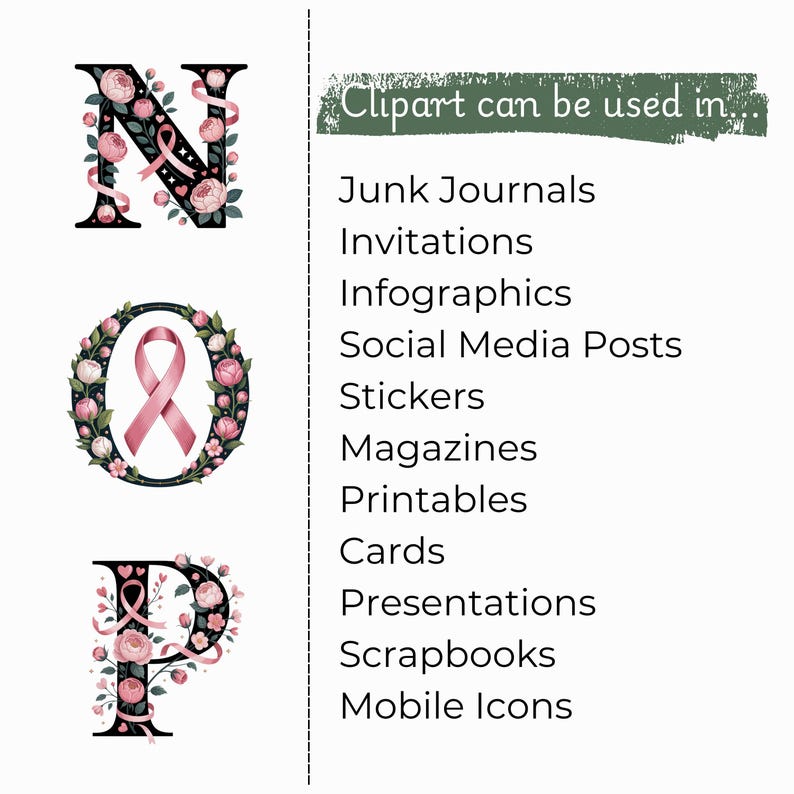 Breast Cancer Awareness Alphabet PNG | Floral Pink Ribbon Letters ...