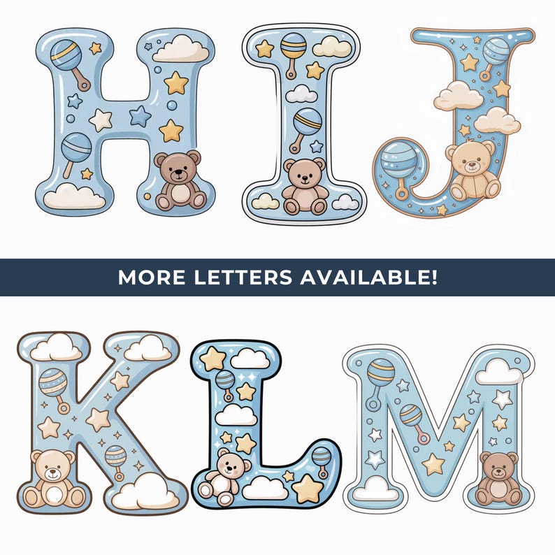 Baby Boy Alphabet Clipart, Blue Letter PNG, Nursery Font, Teddy Bear ...