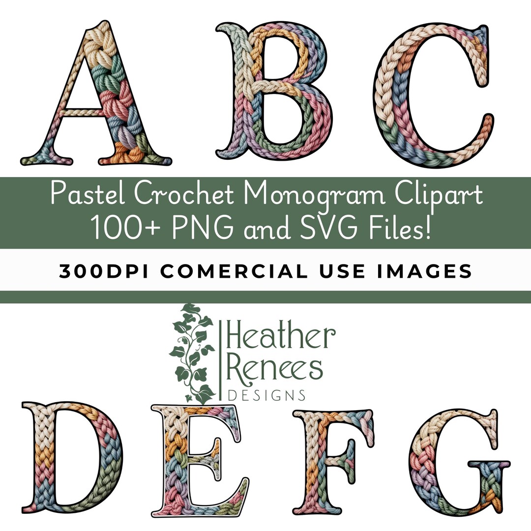 Crochet Monogram Alphabet, Yarn Letters SVG PNG, Fiber Art Embroidery ...