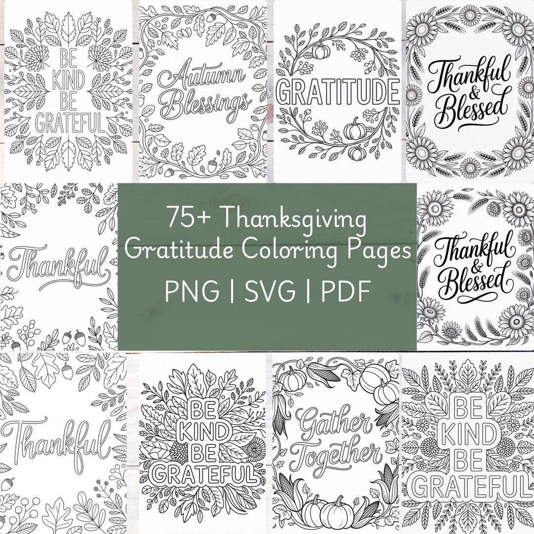 Thanksgiving Gratitude Coloring Pages | 75+ Fall Printable Bundle ...