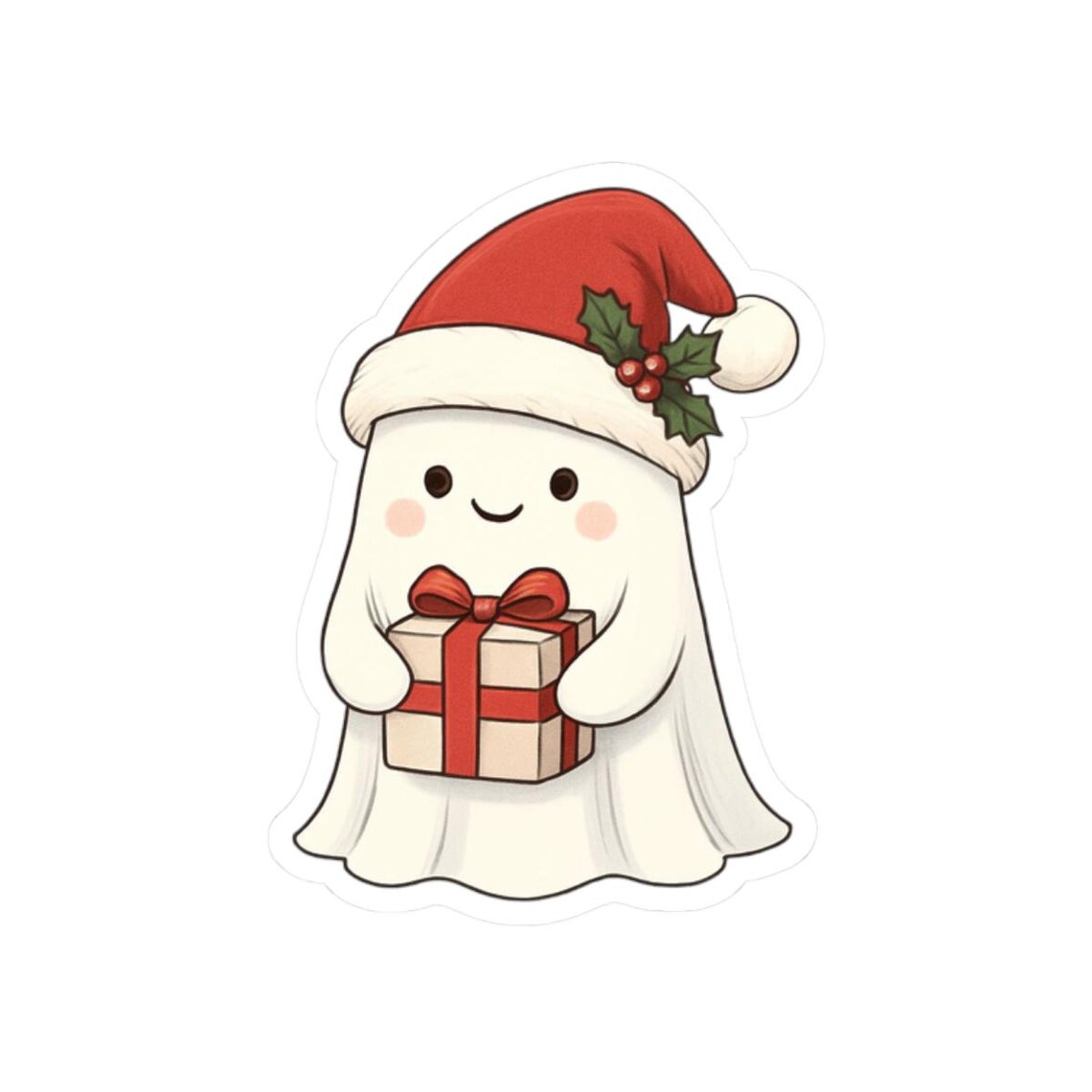 Christmas Ghost Sticker, Cute Holiday Ghost, Kawaii Ghost Gift Sticker ...