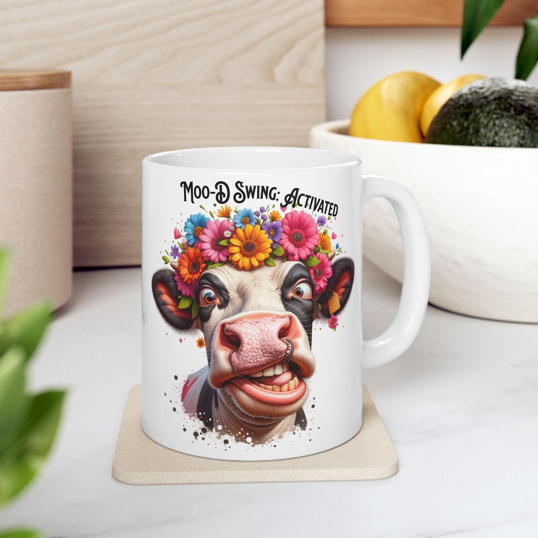 Funny Cow Mug Flower Crown Moo-d Swing Activated, Flower Mug for Coffee ...