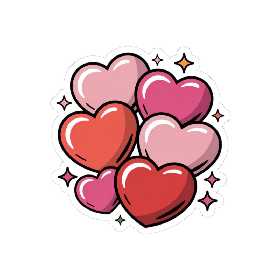 Cluster of Pink and Red Hearts Kiss-cut Sticker | Valentine Heart ...