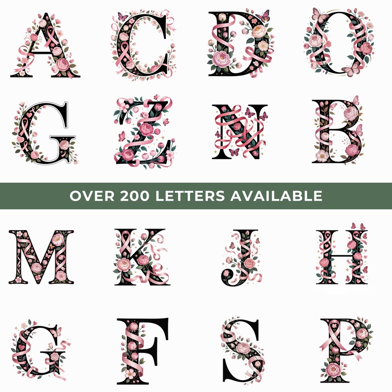 Breast Cancer Awareness Alphabet PNG | Floral Pink Ribbon Letters ...