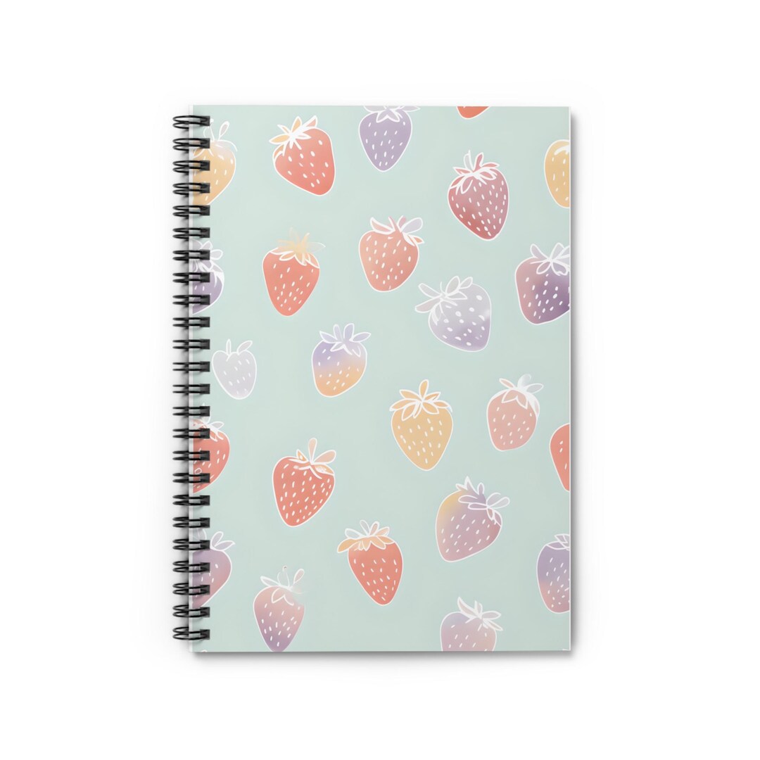 Cute Strawberry Spiral Notebook, Pastel Fruit Journal, Aesthetic ...