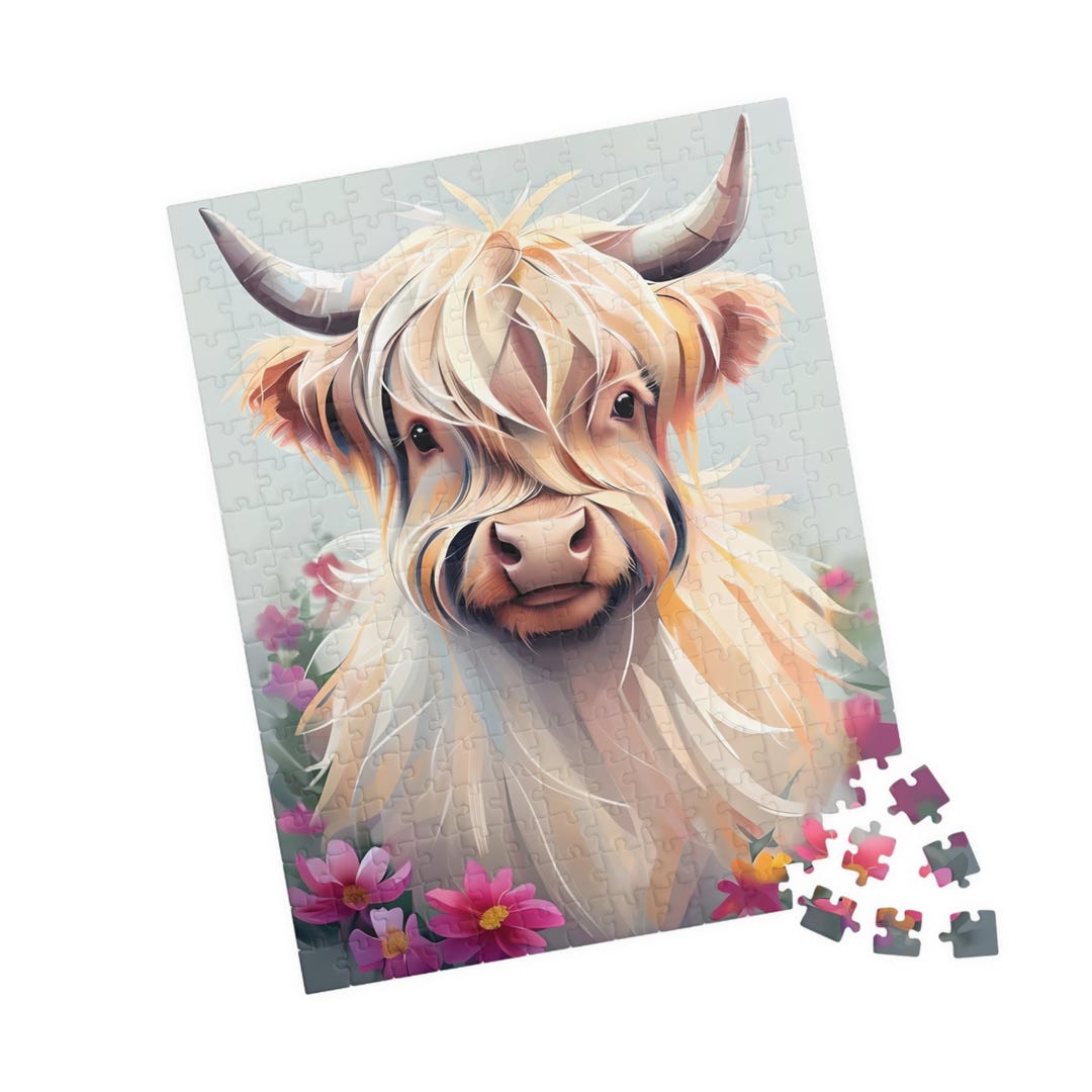 Highland Cow Puzzle - 252-piece | Cute Farm Animal Gift, Family ...