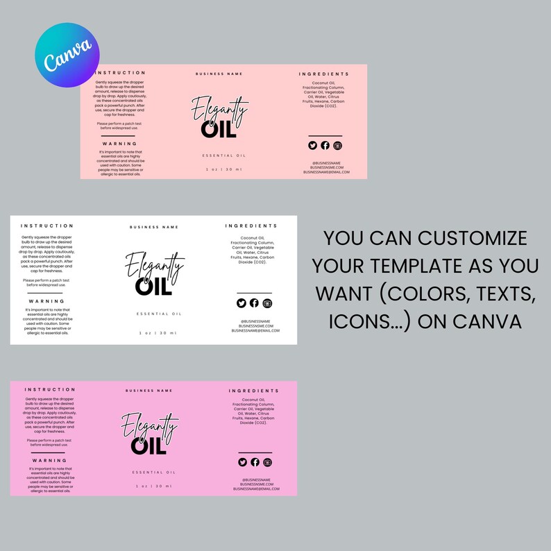 Essential Oil Bottle Label Template, DIY Label Design for Dropper ...