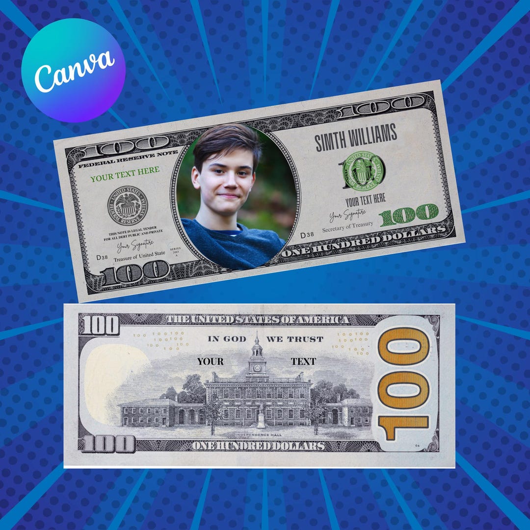 Personalized Dollar Bill Template, Picture on Dollar, Custom Dollar ...