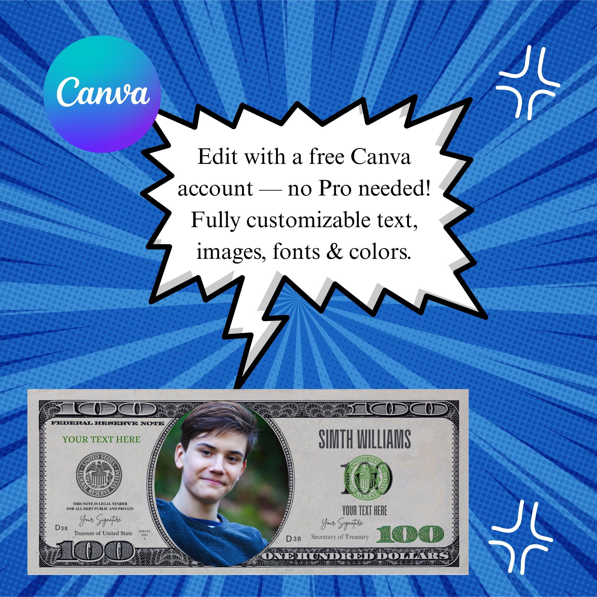 Personalized Dollar Bill Template, Picture on Dollar, Custom Dollar ...