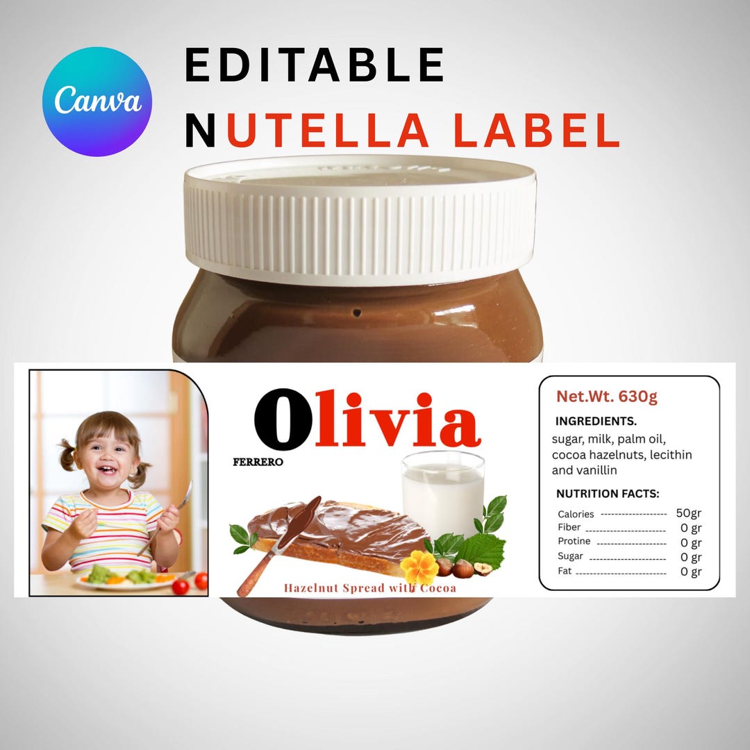 Personalized Nutella Jar Labels, Custom Hazelnut Spread Labels ...