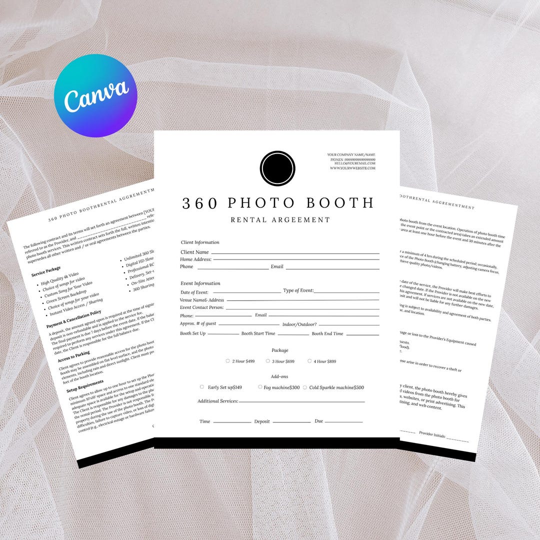 360 Photo Booth Contract Template, Photo Booth Template, Video Booth ...